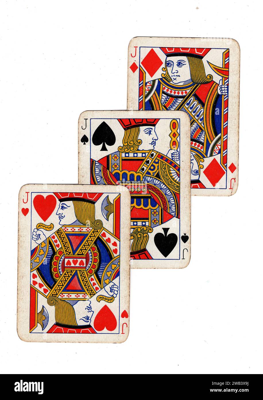 Vintage playing cards showing three jacks on a white background Stock ...