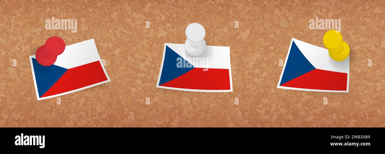 Czech Republic flag pinned in cork board, three versions of Czech ...