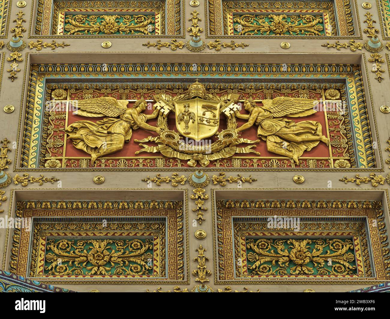 Sculptural art (Ciborium) on the ceiling above the papal altar and tomb ...