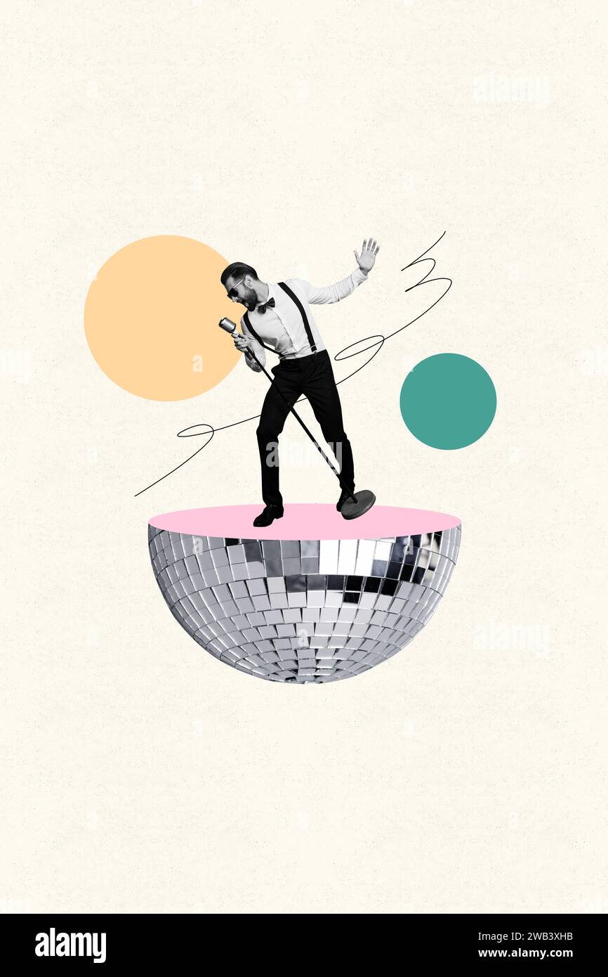 Vertical creative collage illustration monochrome effect talented young ...