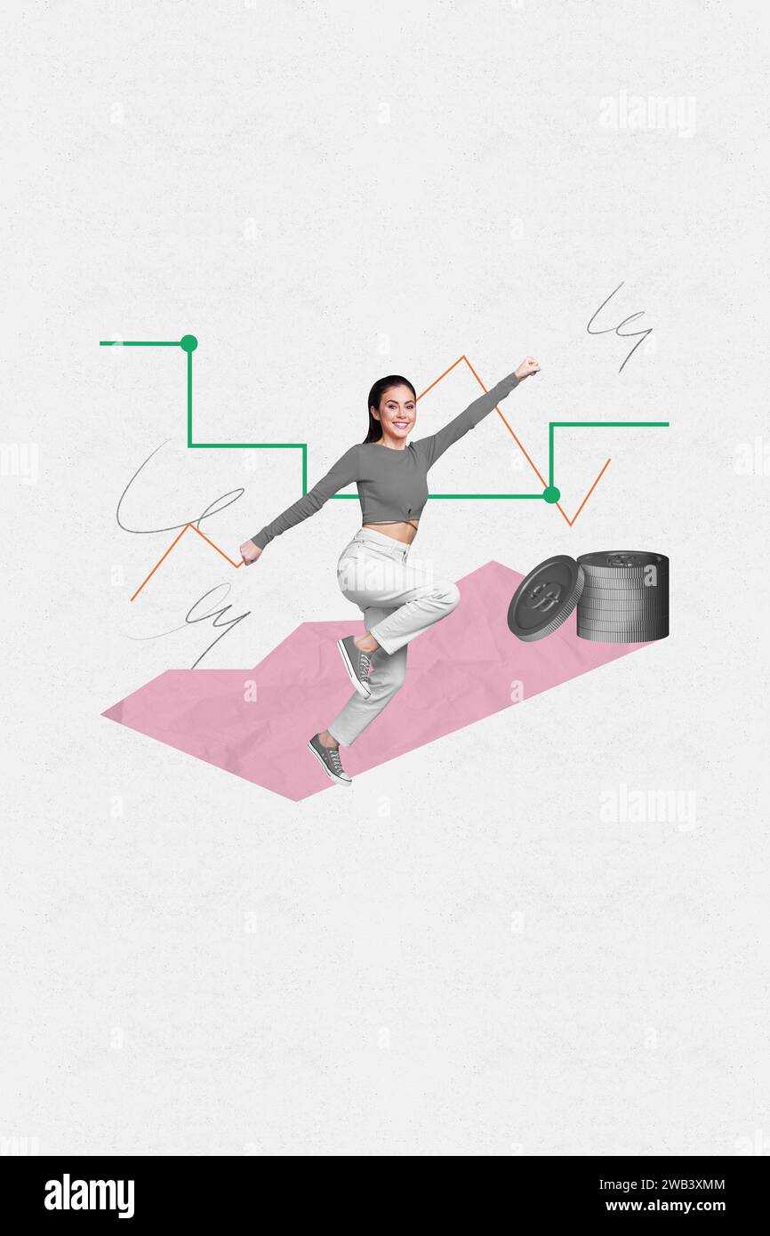 Vertical creative collage picture cheerful charm incredible lady jump ...