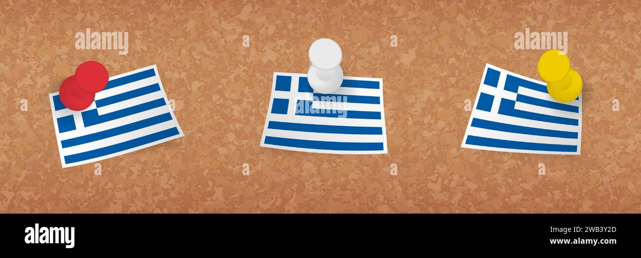 Greece flag pinned in cork board, three versions of Greece flag. Vector ...