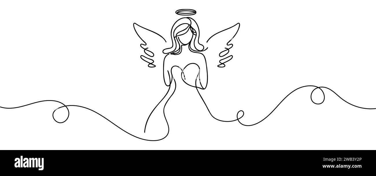 Drawing of a girl angel in one line. Vector illustration Stock Vector ...