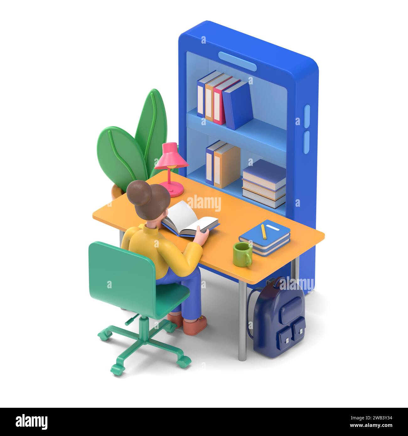 Student studying at home. Can use for web banner, infographics, hero ...