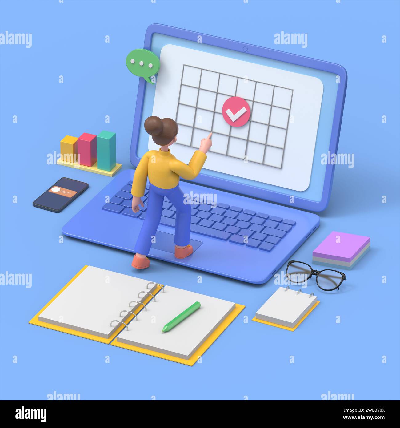 3D illustration of Asian man Felix Planing and Putting Check Mark on ...