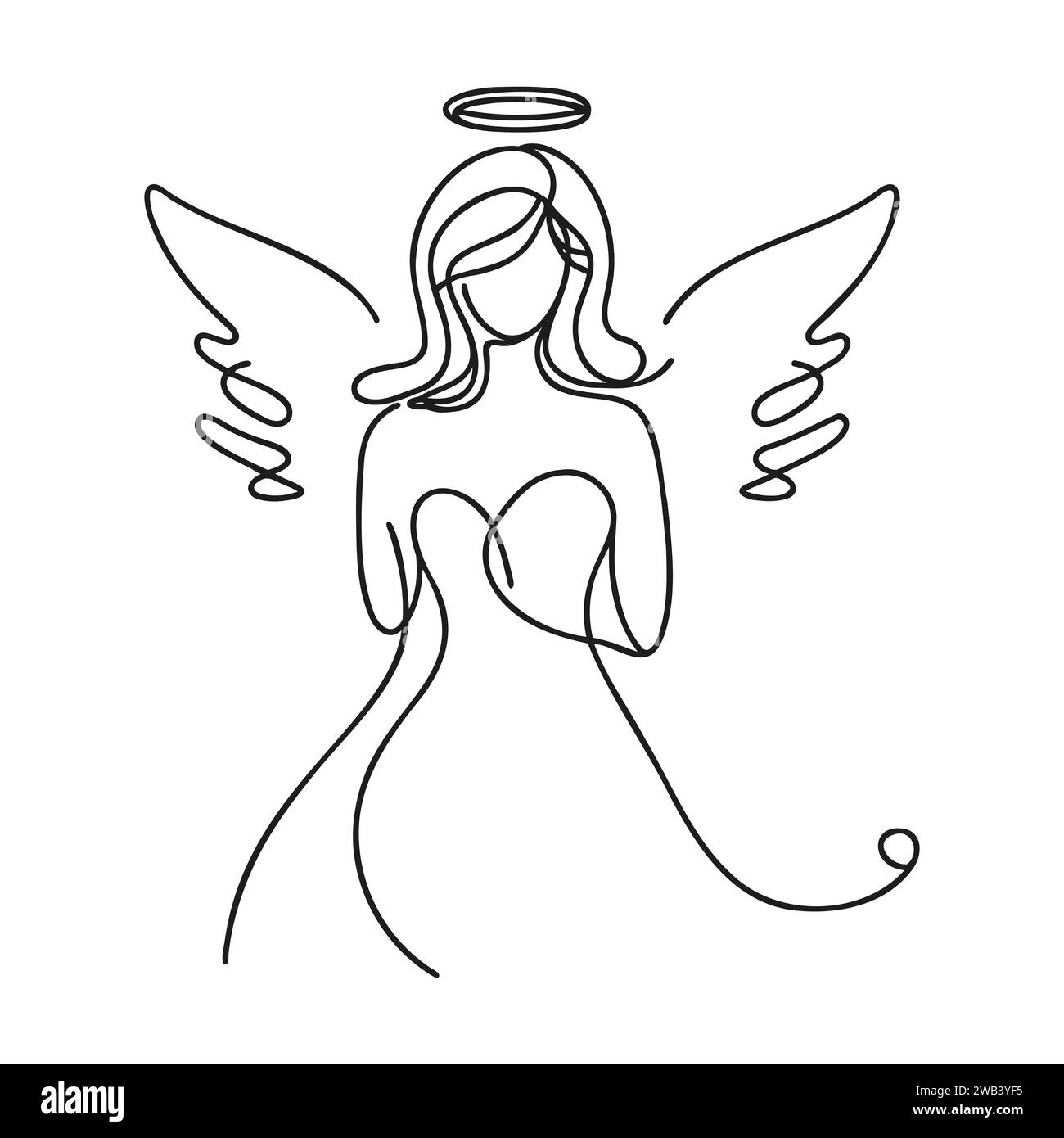 Drawing of a girl angel in one line. Vector illustration Stock Vector ...