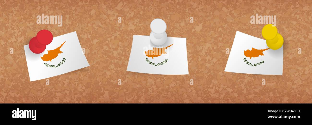 Cyprus flag pinned in cork board, three versions of Cyprus flag. Vector ...