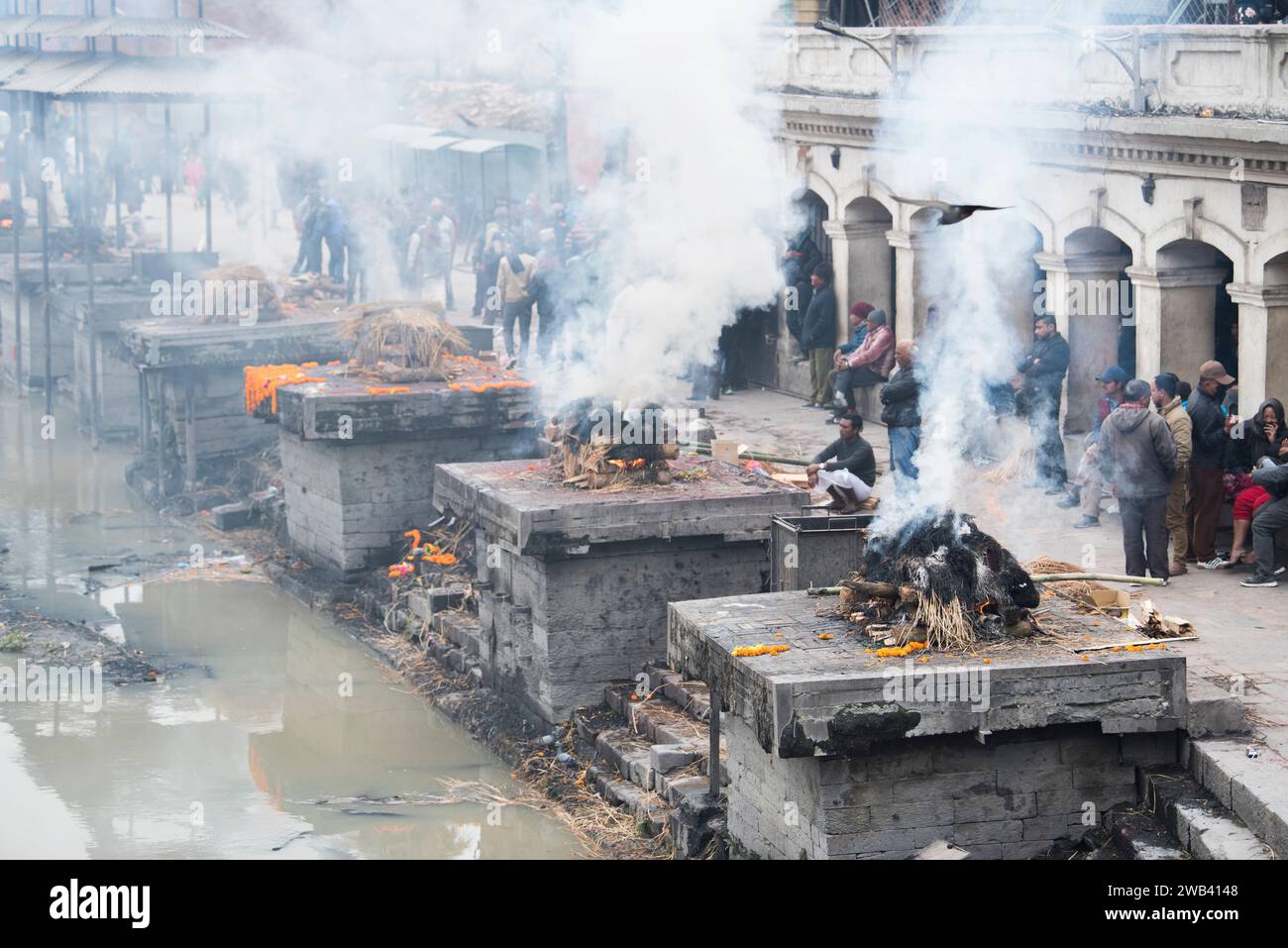 Kathmandu, Nepal- April 20,2019 : Hindu People Cremating dead bodies ...