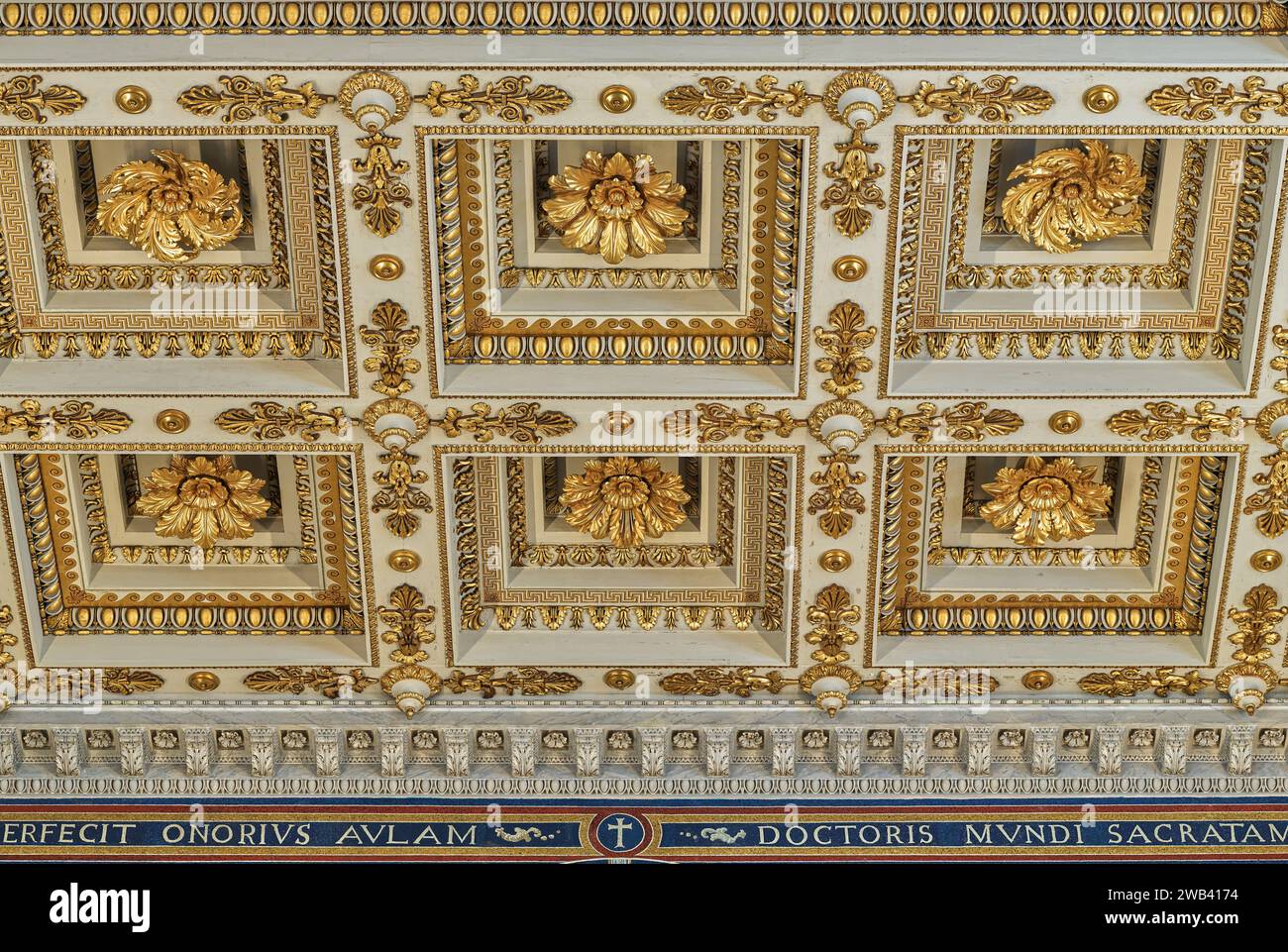 Decorated ceiling in the papal basilica of St Paul outside the Walls ...