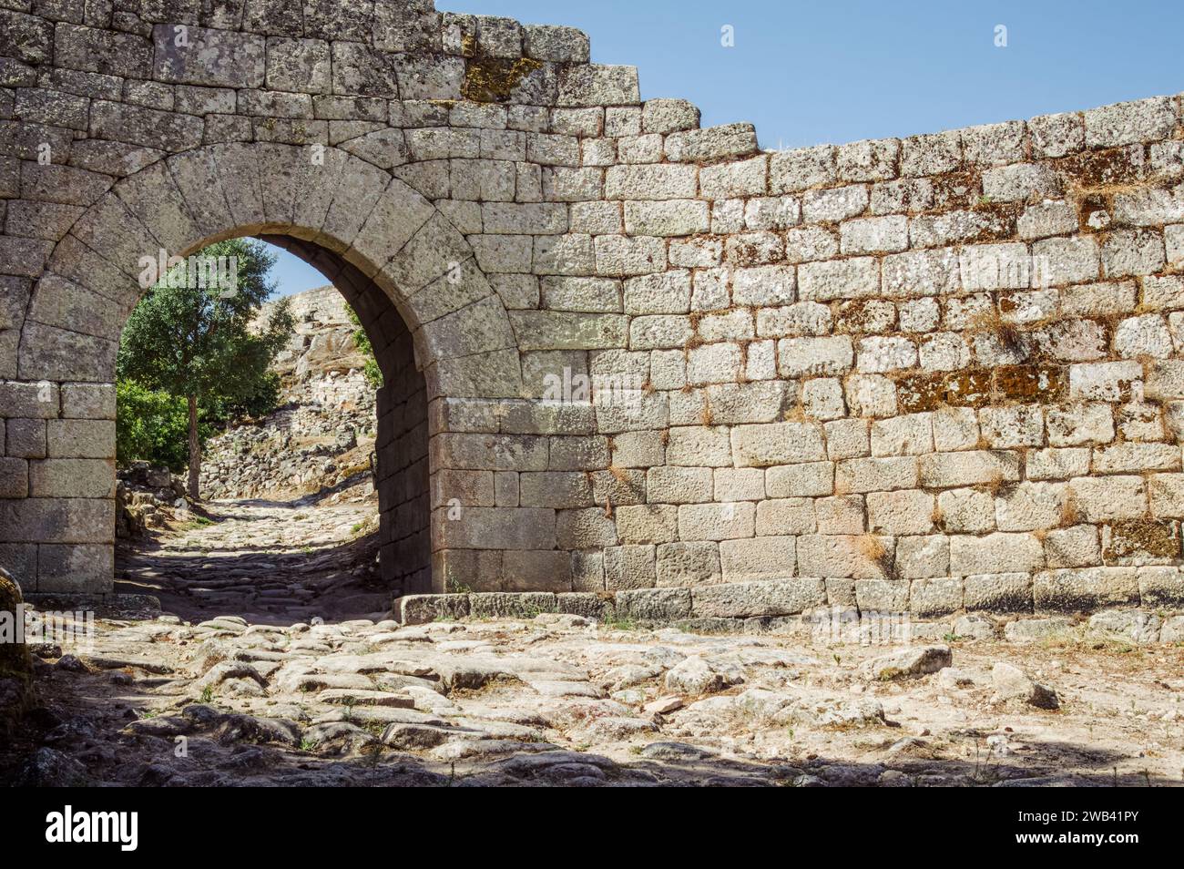 The gate and wall of the old village and castle of Carrazeda de Ansiães ...