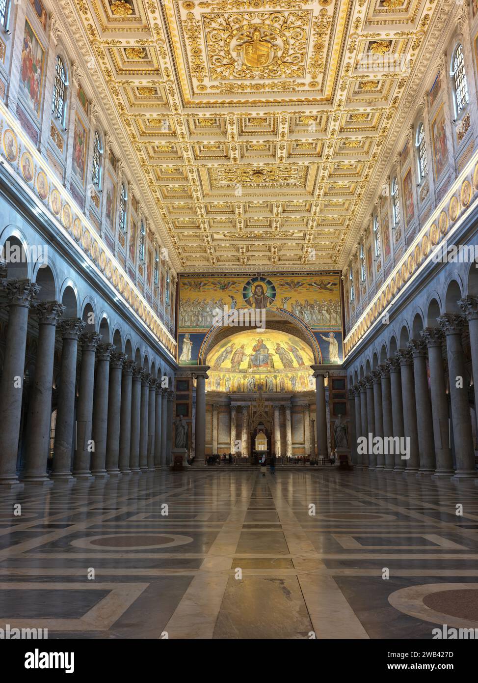 Decorated ceiling above the nave, looking towards the apse, of the ...