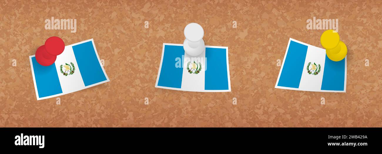 Guatemala flag pinned in cork board, three versions of Guatemala flag ...
