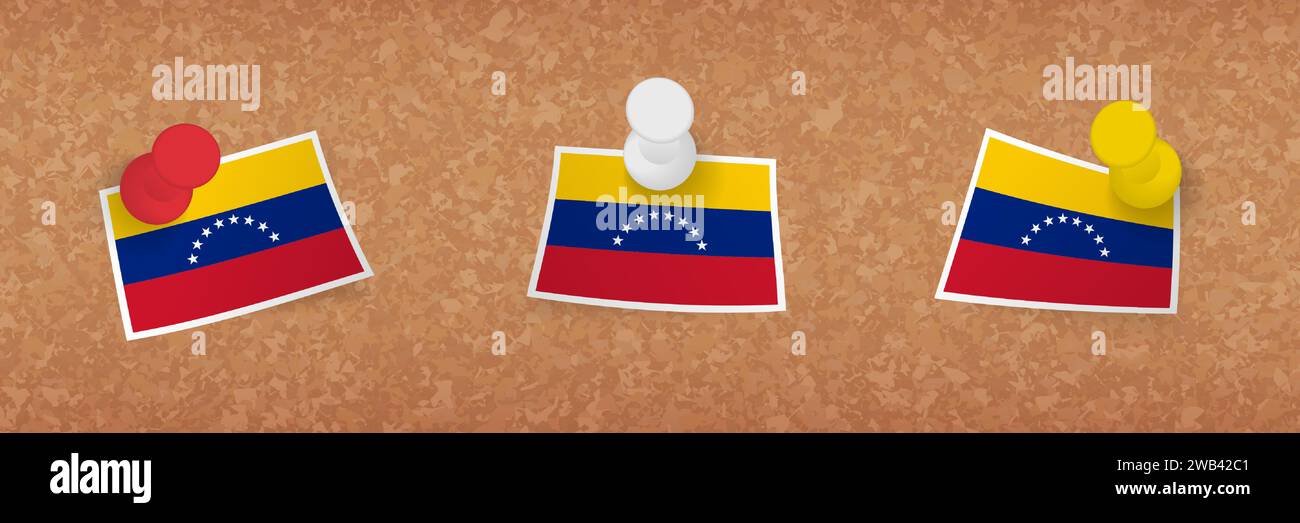 Venezuela flag pinned in cork board, three versions of Venezuela flag ...