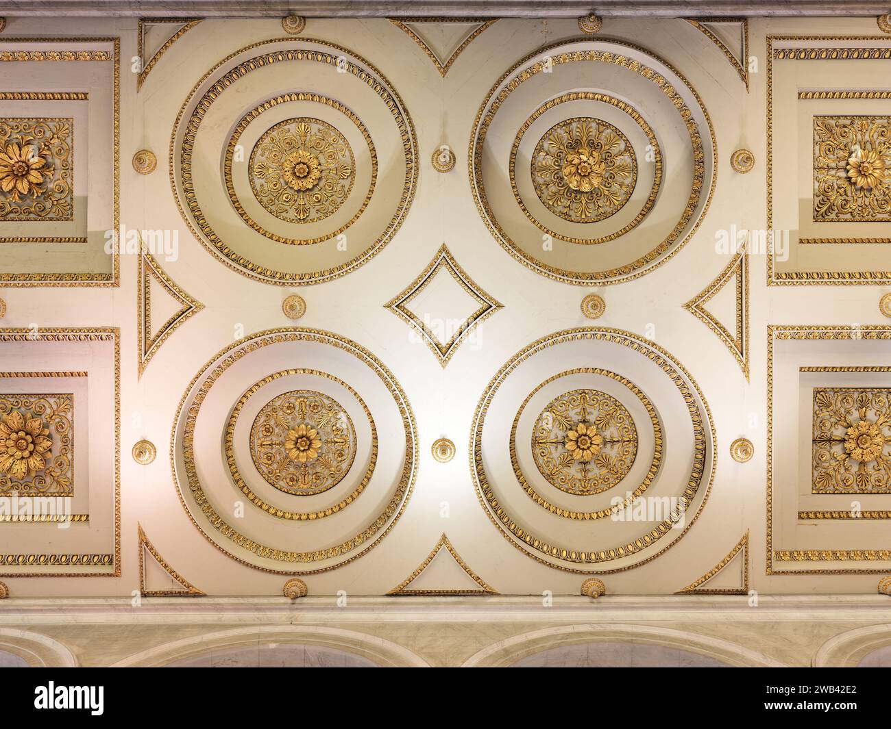 Decorated ceiling in the papal basilica of St Paul outside the Walls ...