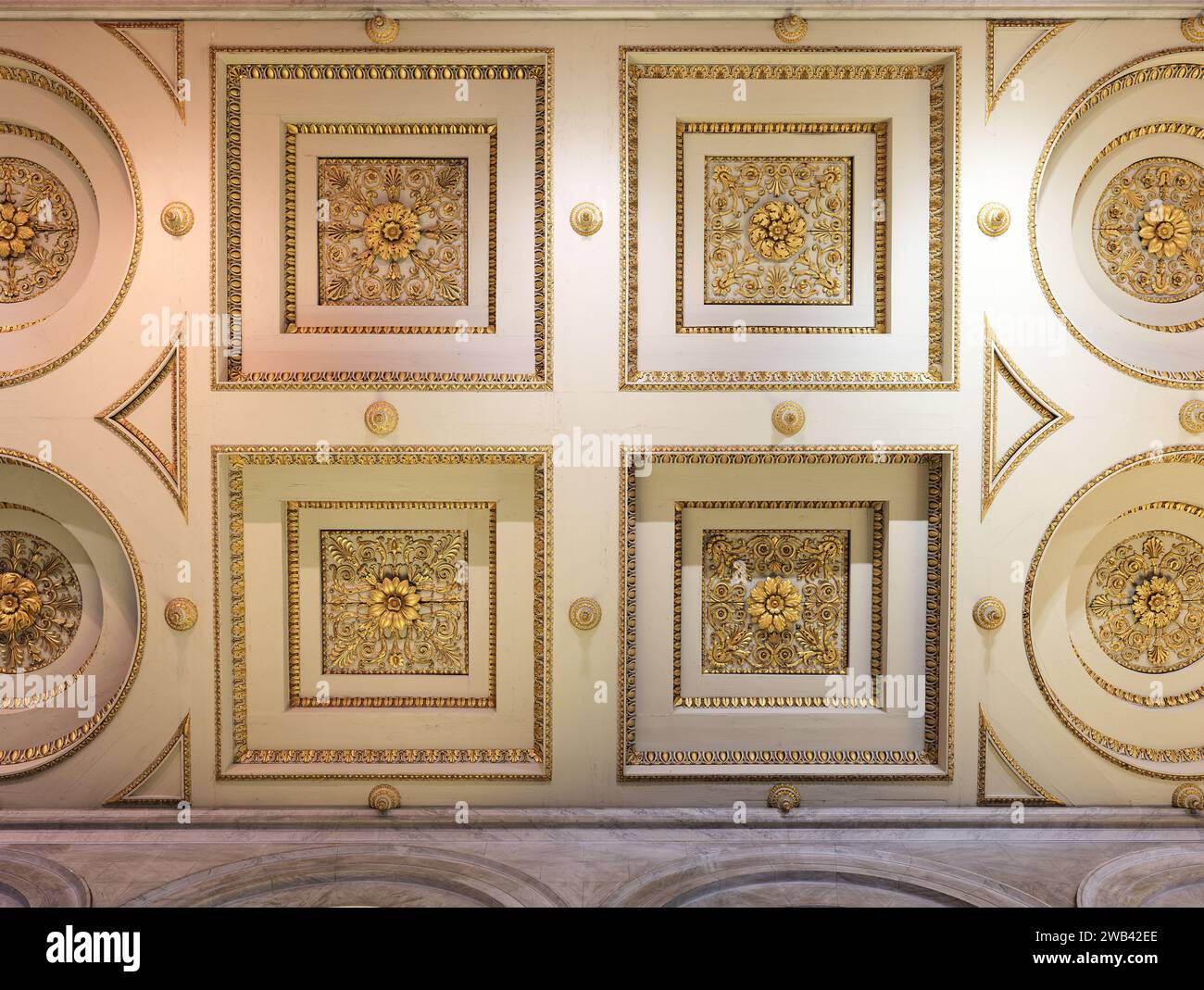 Decorated ceiling in the papal basilica of St Paul outside the Walls ...