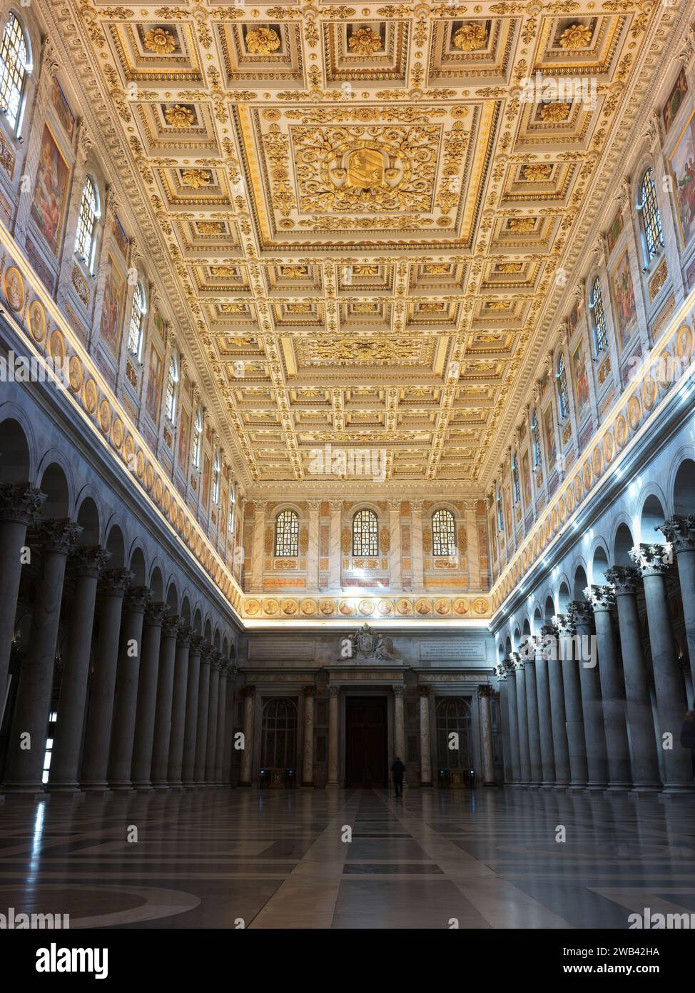 Decorated ceiling above the nave of the papal basilica of St Paul ...