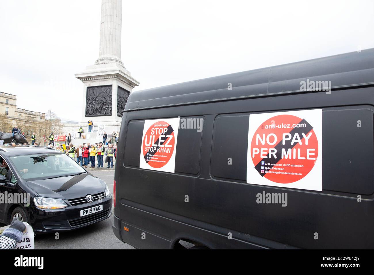 Protesters gather during an anti-ULEZ expansion protest around ...
