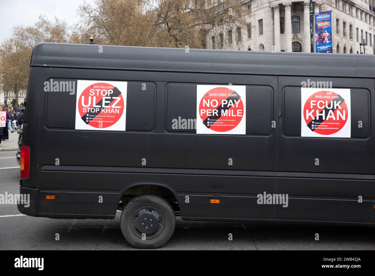 Protesters gather during an anti-ULEZ expansion protest around ...