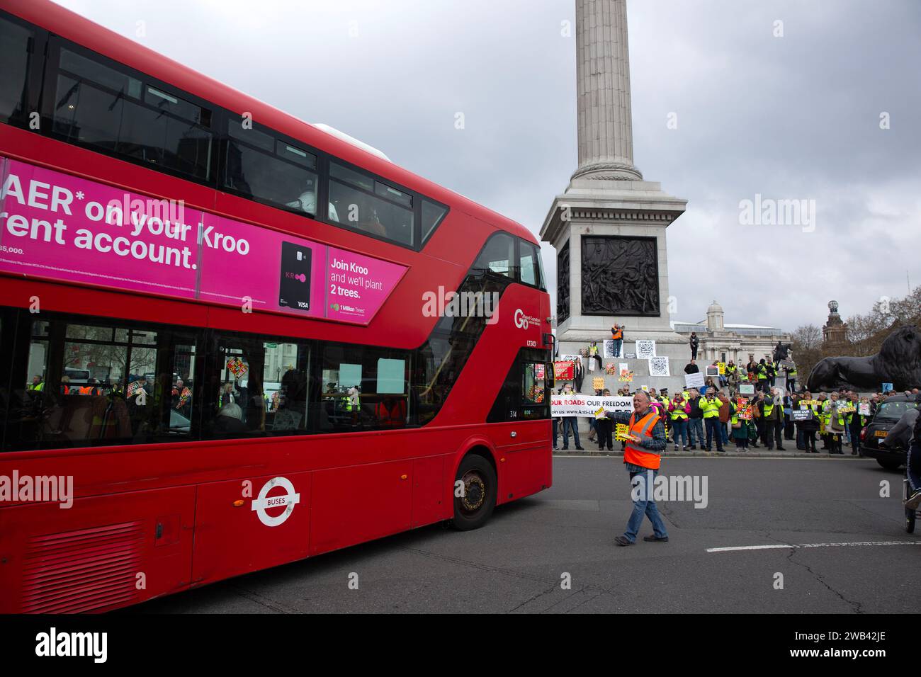 Protesters gather during an anti-ULEZ expansion protest around ...