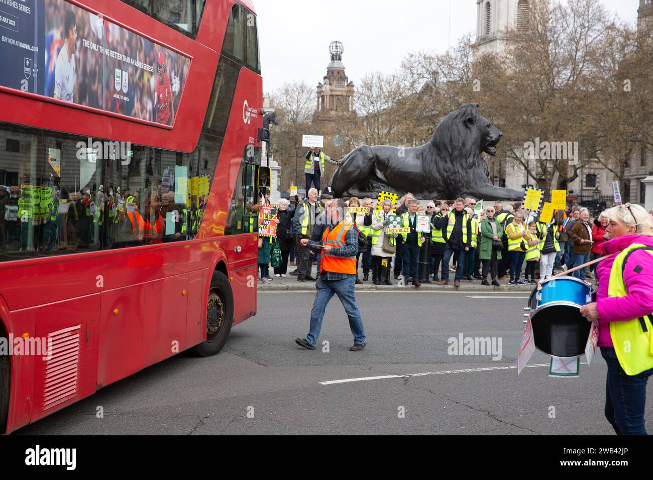 Protesters gather during an anti-ULEZ expansion protest around ...