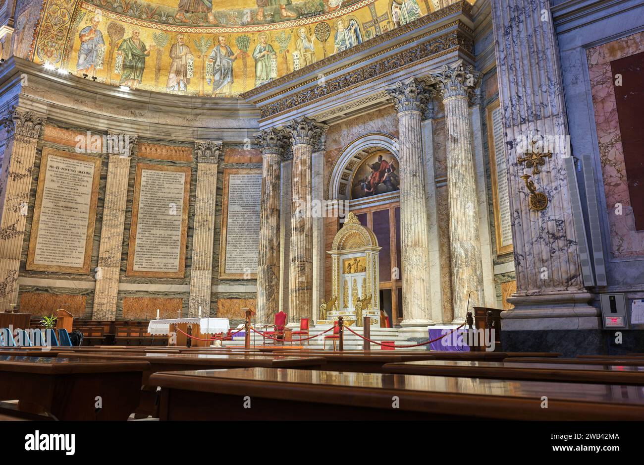 Main altar in the apse of the papal basilica of St Paul outside the ...