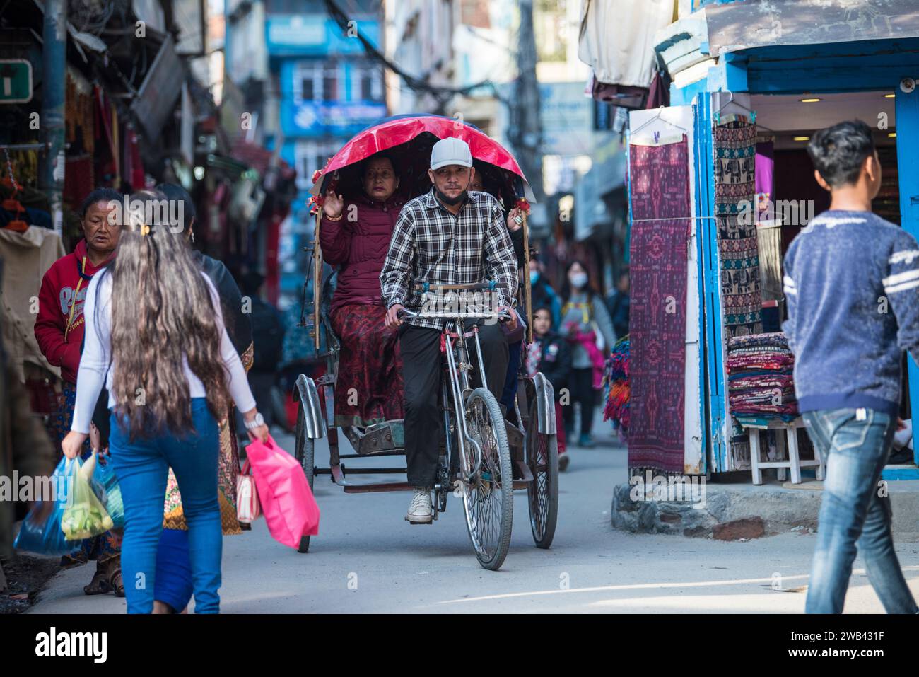 Kathmandu, Nepal - April 20,2019 : In Nepal cycle rickshaws are still ...