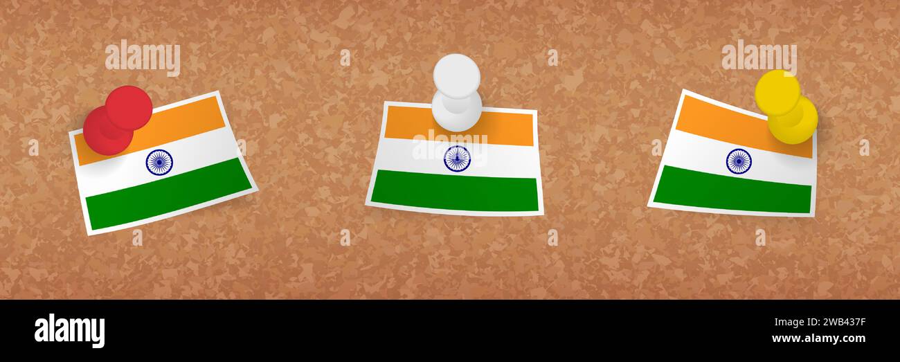 India flag pinned in cork board, three versions of India flag. Vector ...