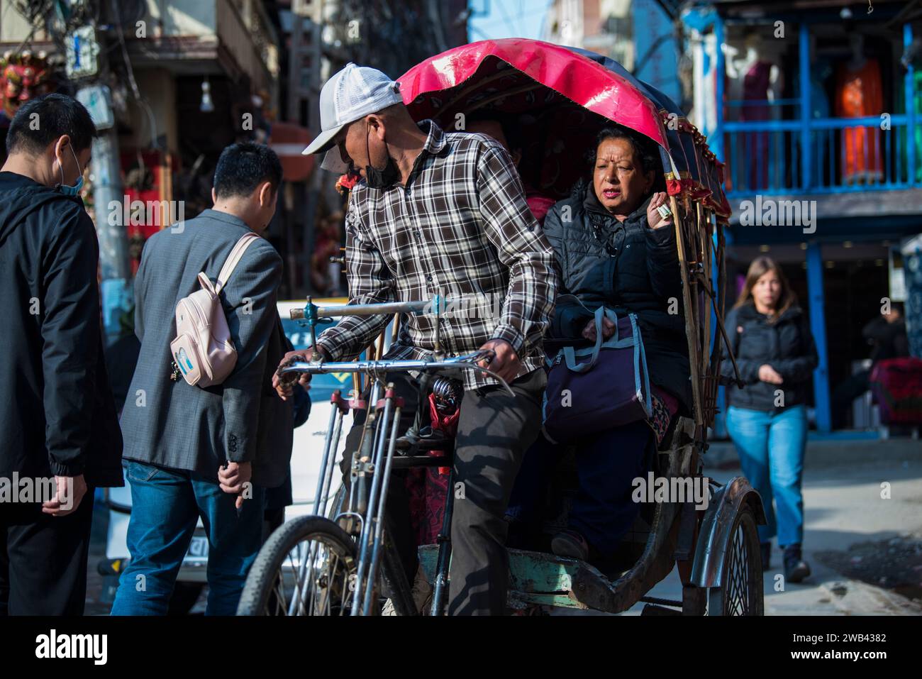 Kathmandu, Nepal - April 20,2019 : In Nepal cycle rickshaws are still ...