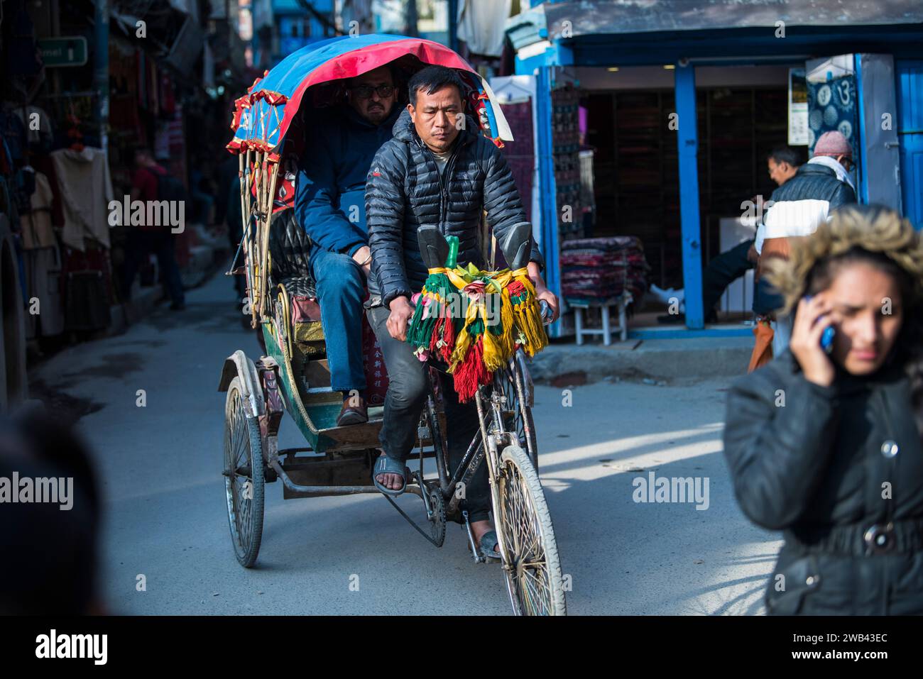 Kathmandu, Nepal - April 20,2019 : In Nepal cycle rickshaws are still ...