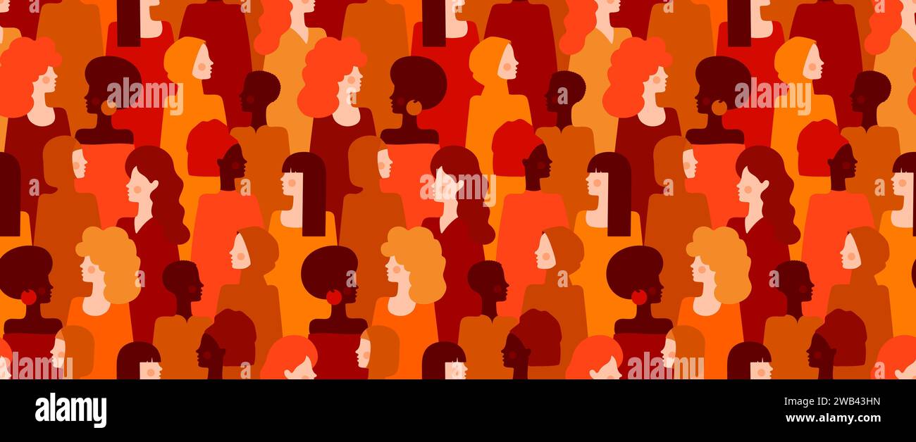 Pattern crowd beauty young women, trendy seamless background. Pattern ...