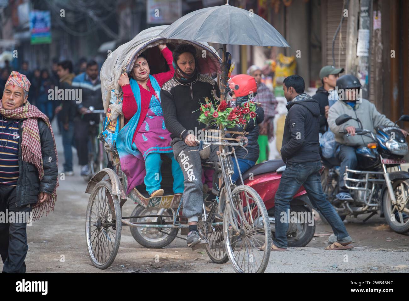 Kathmandu, Nepal - April 20,2019 : In Nepal cycle rickshaws are still ...