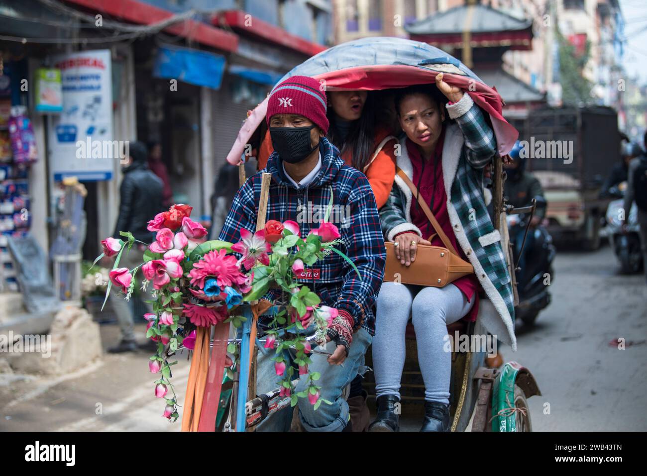 Kathmandu, Nepal - April 20,2019 : In Nepal cycle rickshaws are still ...