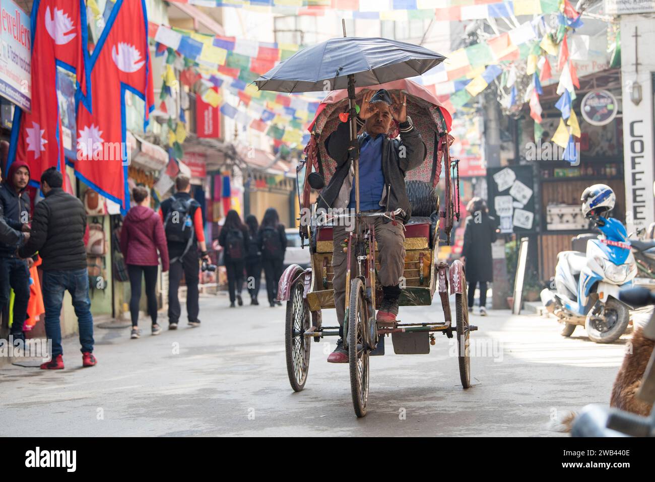 Kathmandu, Nepal - April 20,2019 : In Nepal cycle rickshaws are still ...