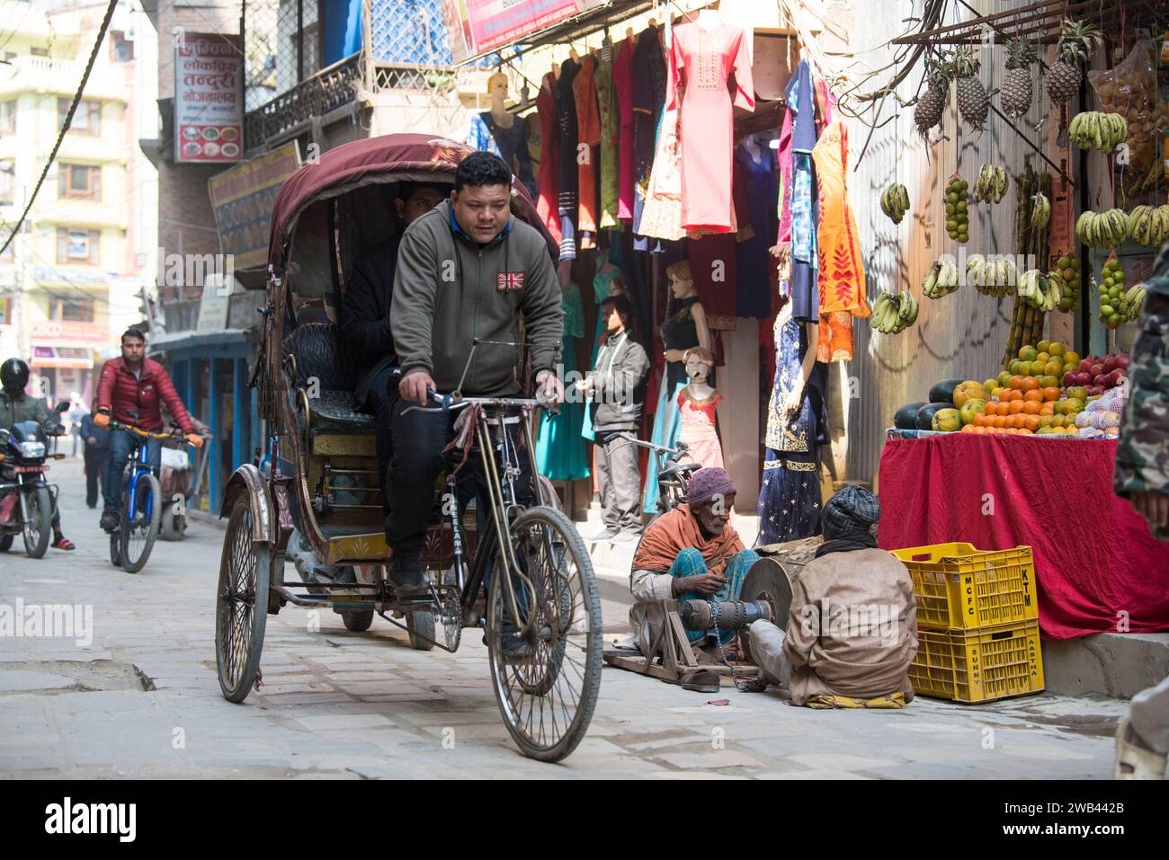 Kathmandu, Nepal - April 20,2019 : In Nepal cycle rickshaws are still ...