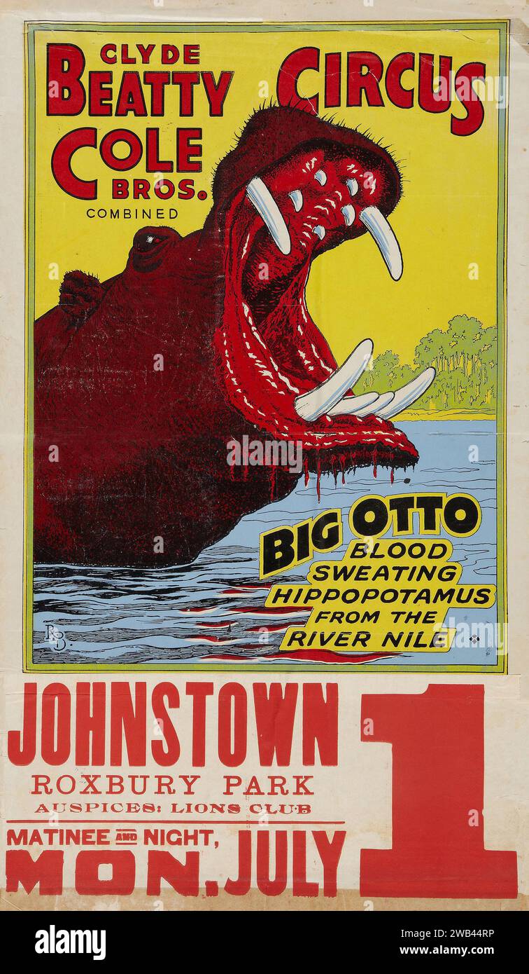 Circus Poster feat Big Otto, hippopotamus from the river Nile (Clyde ...