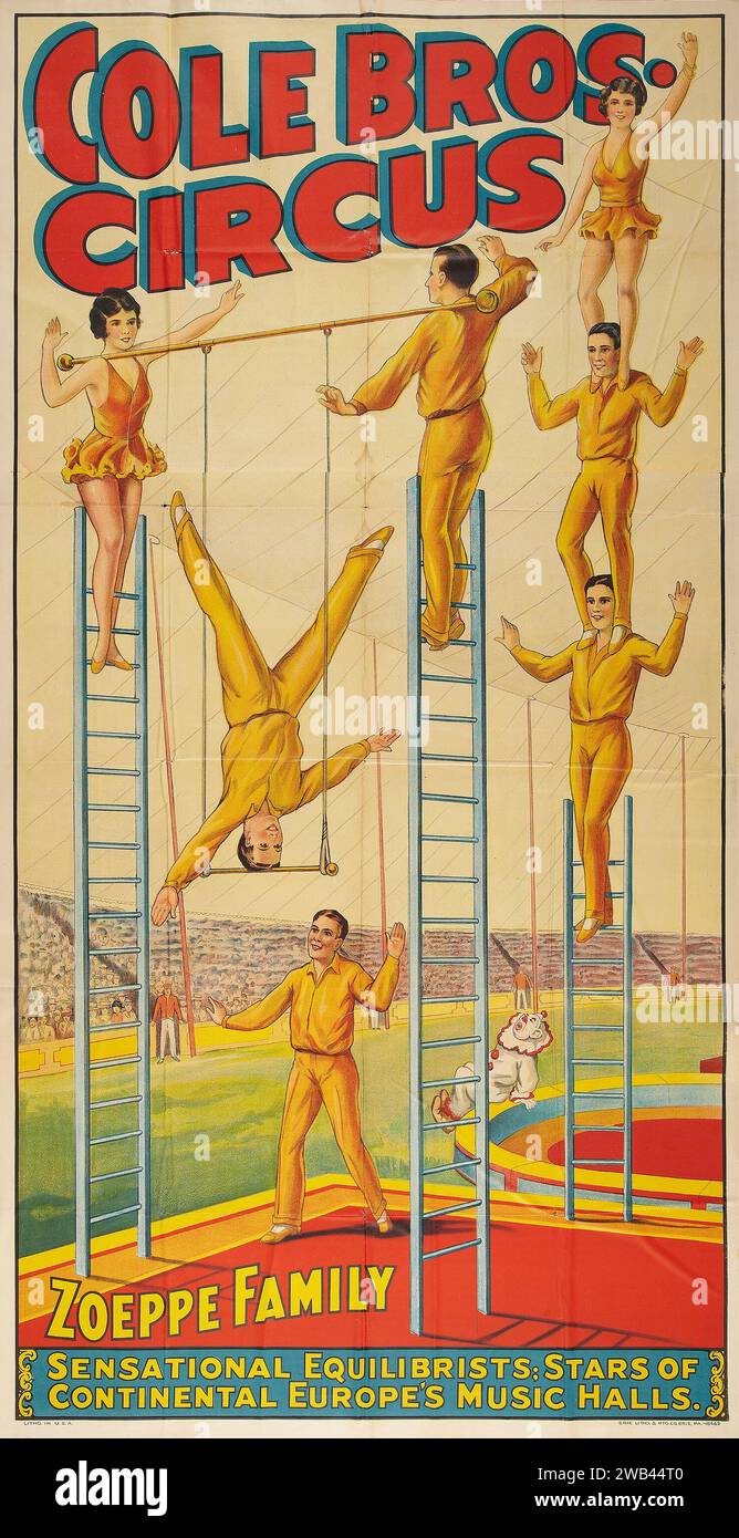 Circus Poster (Cole Brothers, 1940s) Equilibrists stars Zoeppe Family ...