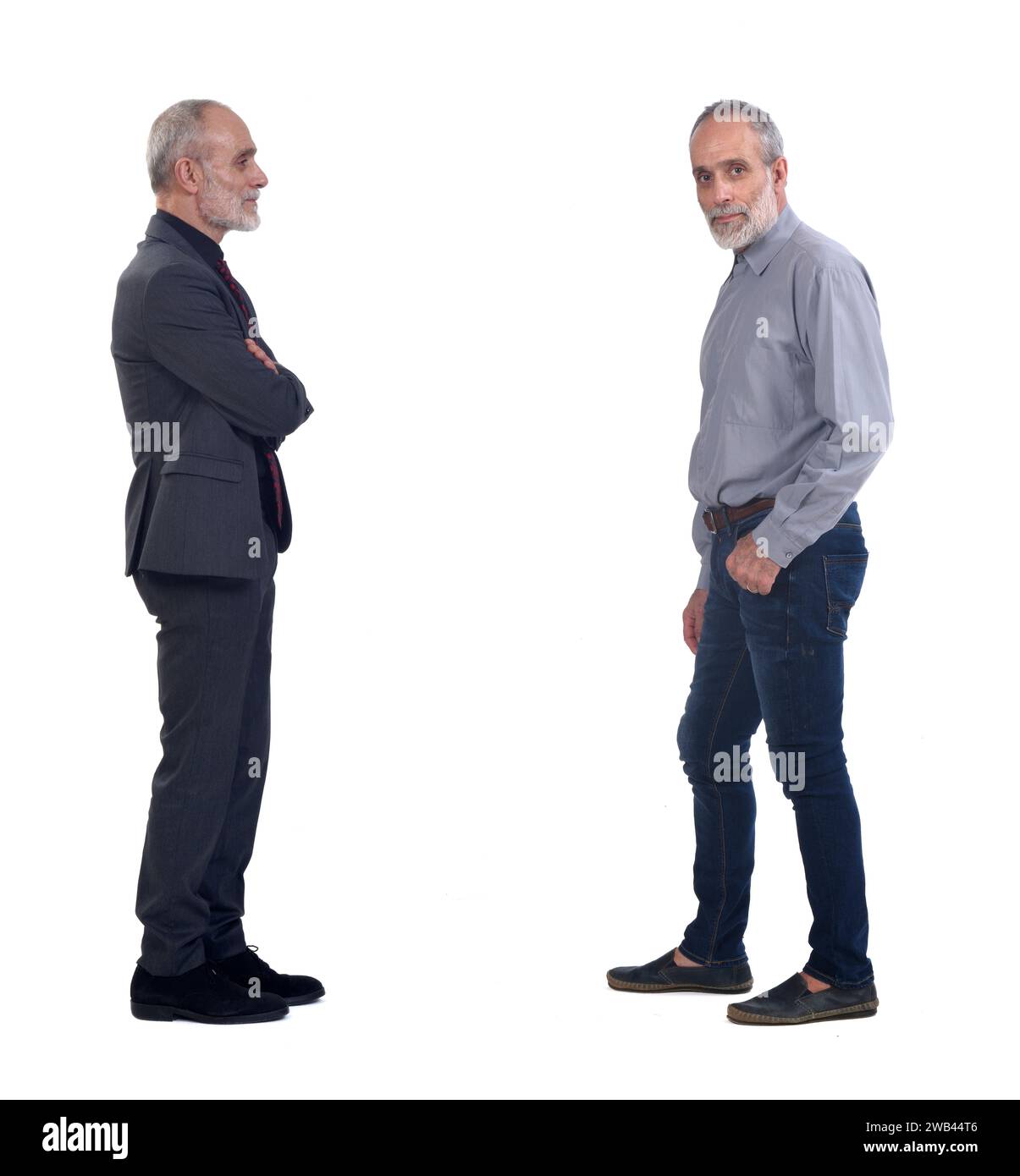 front and side view of same with man arms crossed on white background ...