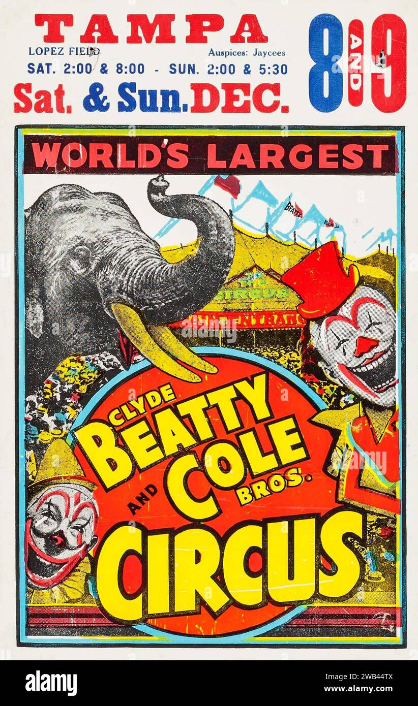 Circus Poster (Clyde Beatty-Cole Brothers Circus, 1950s). Window Card ...