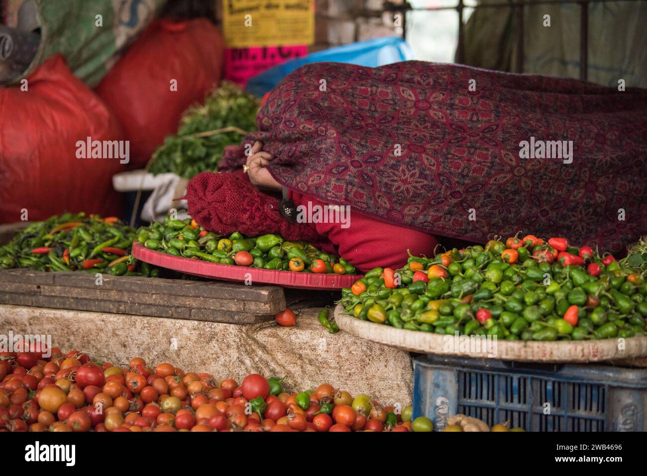 Kathmandu, Nepal- April 20,2019 : Vegetables trader on the street of ...