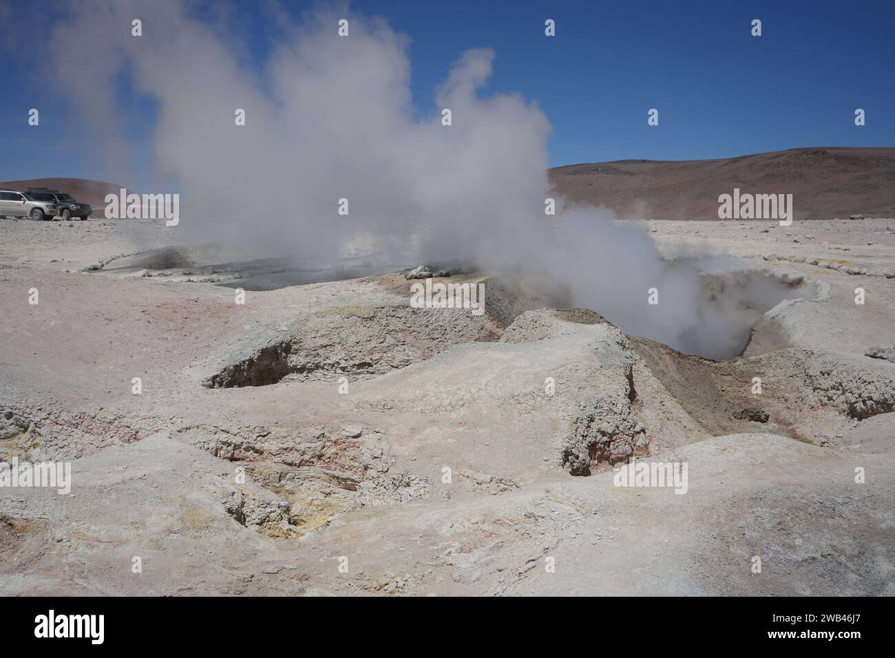 Sol de Mañana, Bolivia, October 13, 2023. Hot springs and mud pools ...