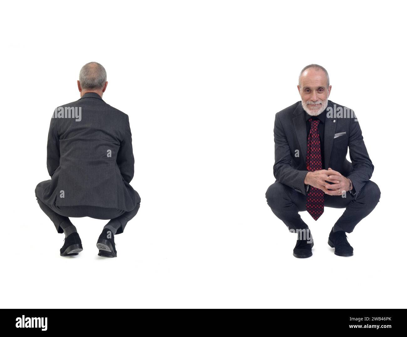 back and front view of same man dressed in a suit and tie on white ...