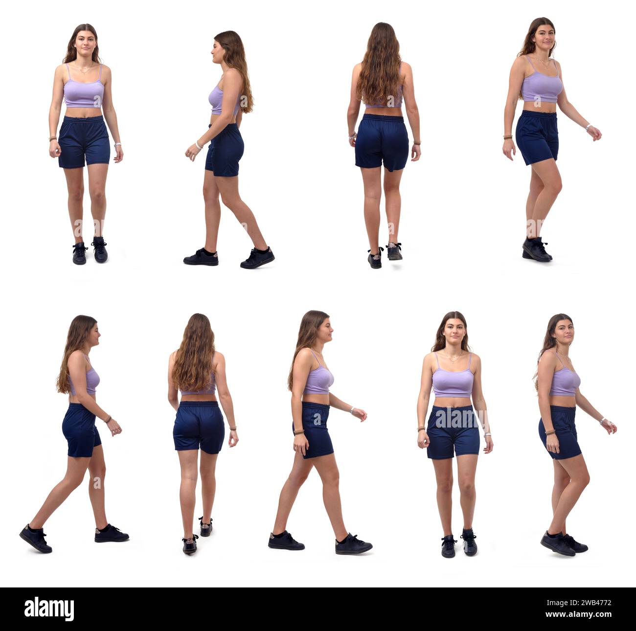group of a young same girl walking on white background Stock Photo - Alamy