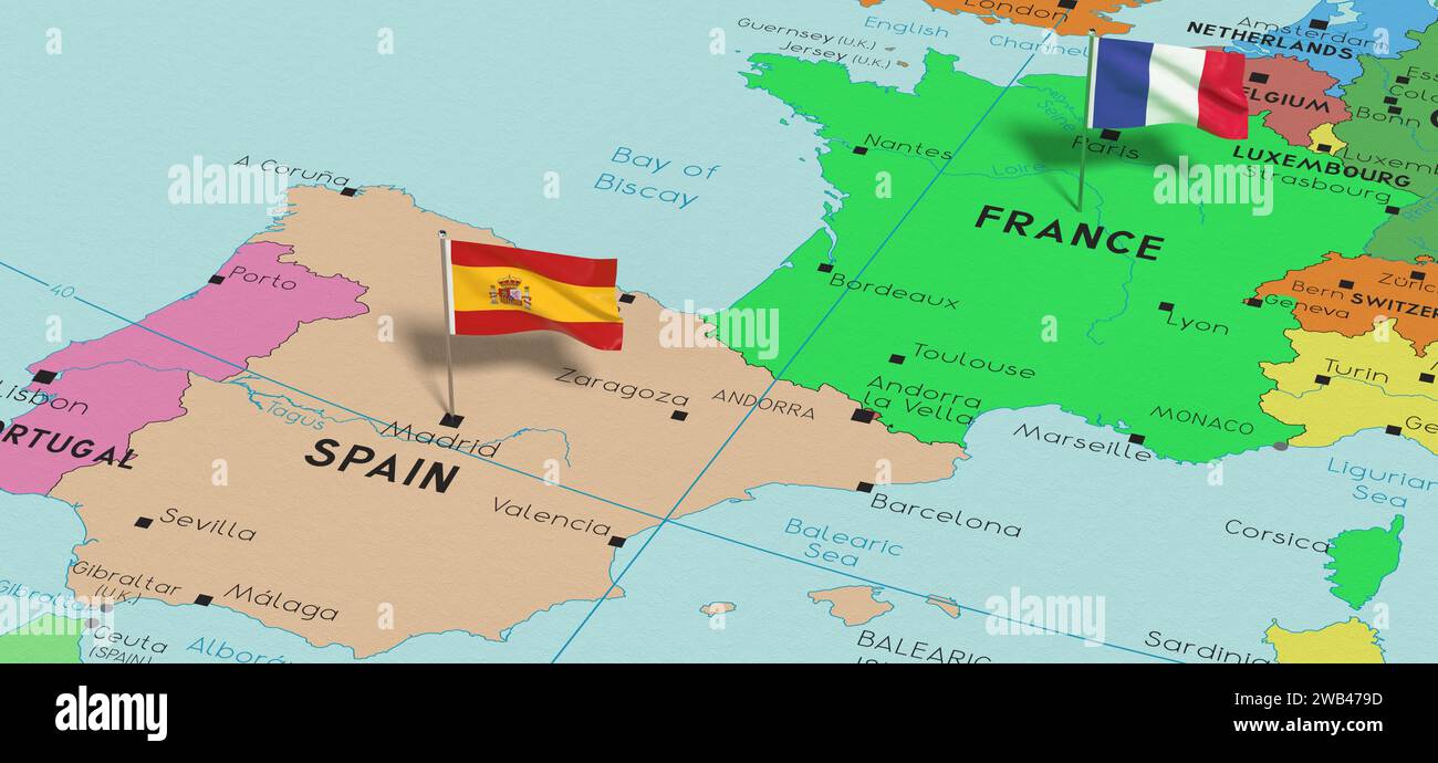 Spain france two flags hi-res stock photography and images - Alamy