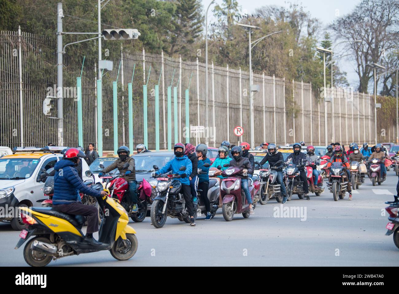 Kathmandu, Nepal- April 20,2019 Busy streets of Kathmandu crowded with ...