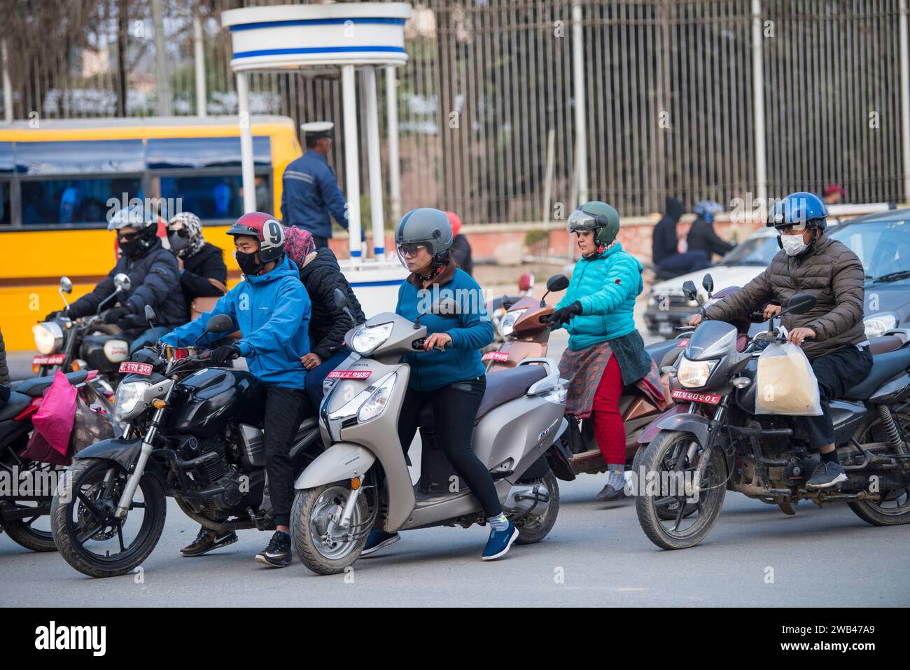Kathmandu, Nepal- April 20,2019 Busy streets of Kathmandu crowded with ...