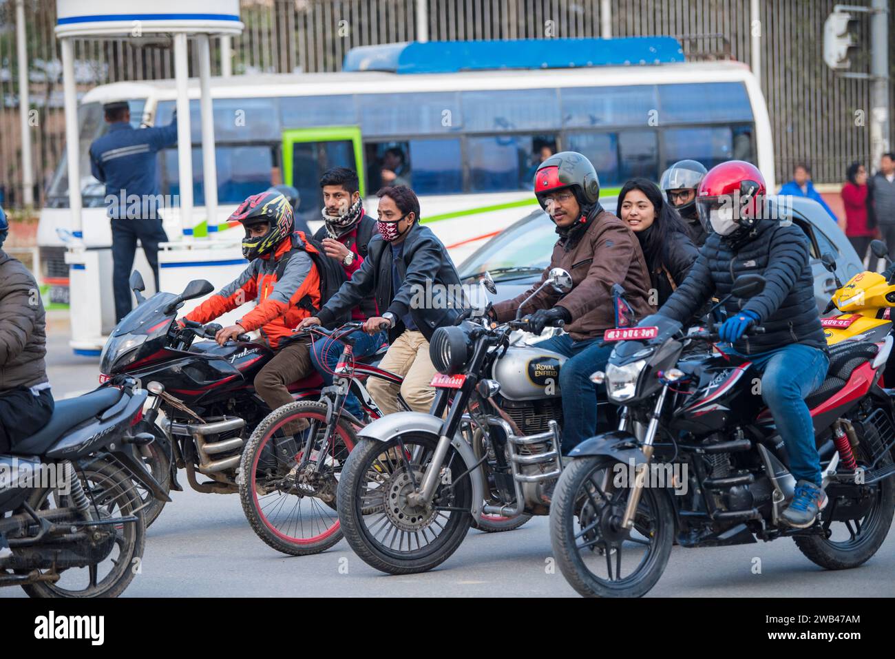 Kathmandu, Nepal- April 20,2019 Busy streets of Kathmandu crowded with ...