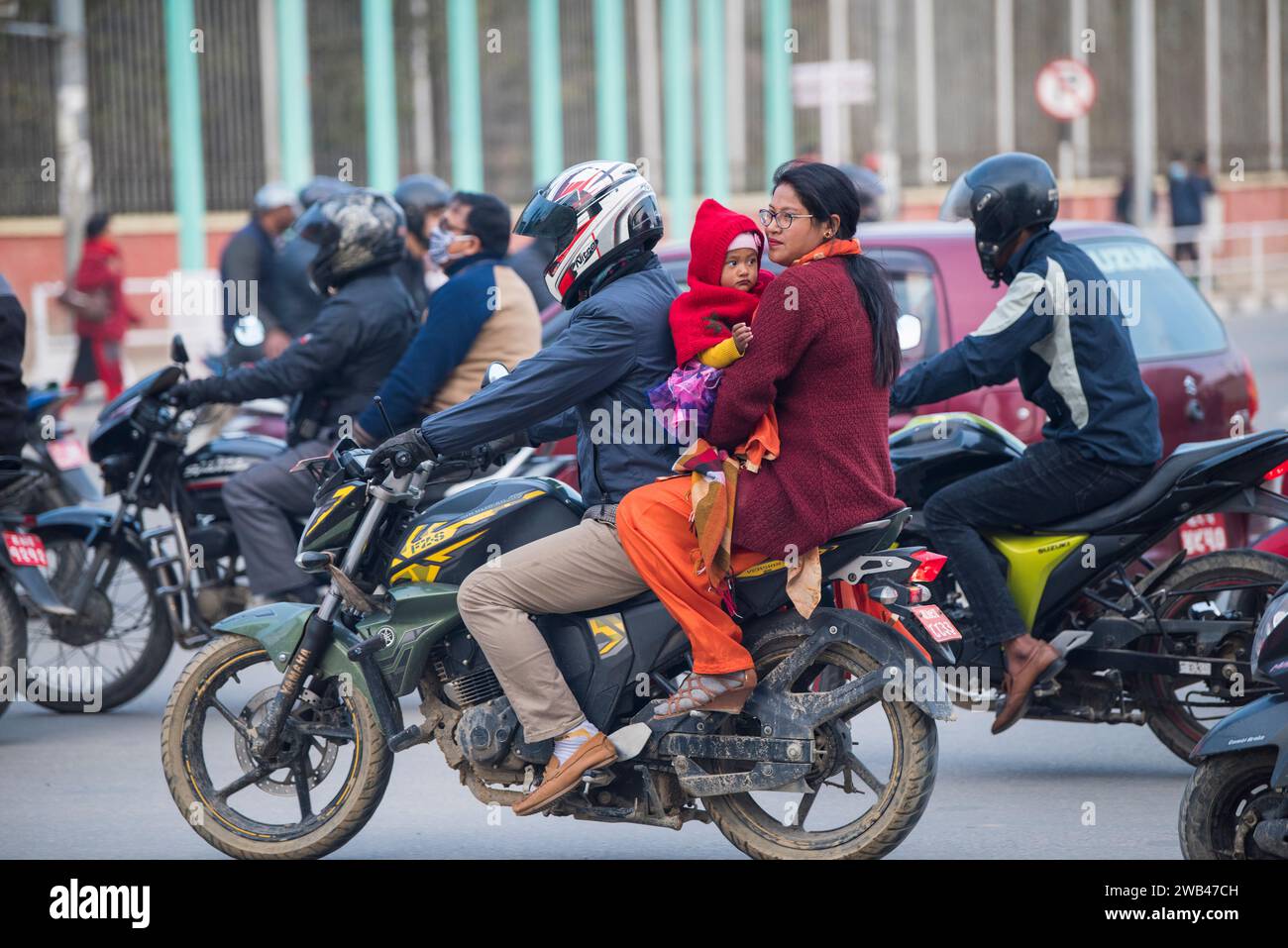 Kathmandu, Nepal- April 20,2019 Busy streets of Kathmandu crowded with ...