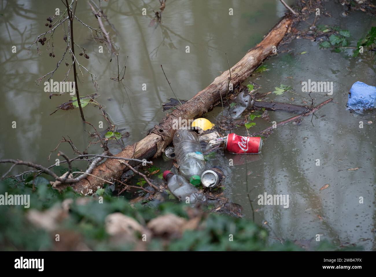 Horton, Wraysbury, Berkshire, UK. 8th January, 2024. Litter floats in ...