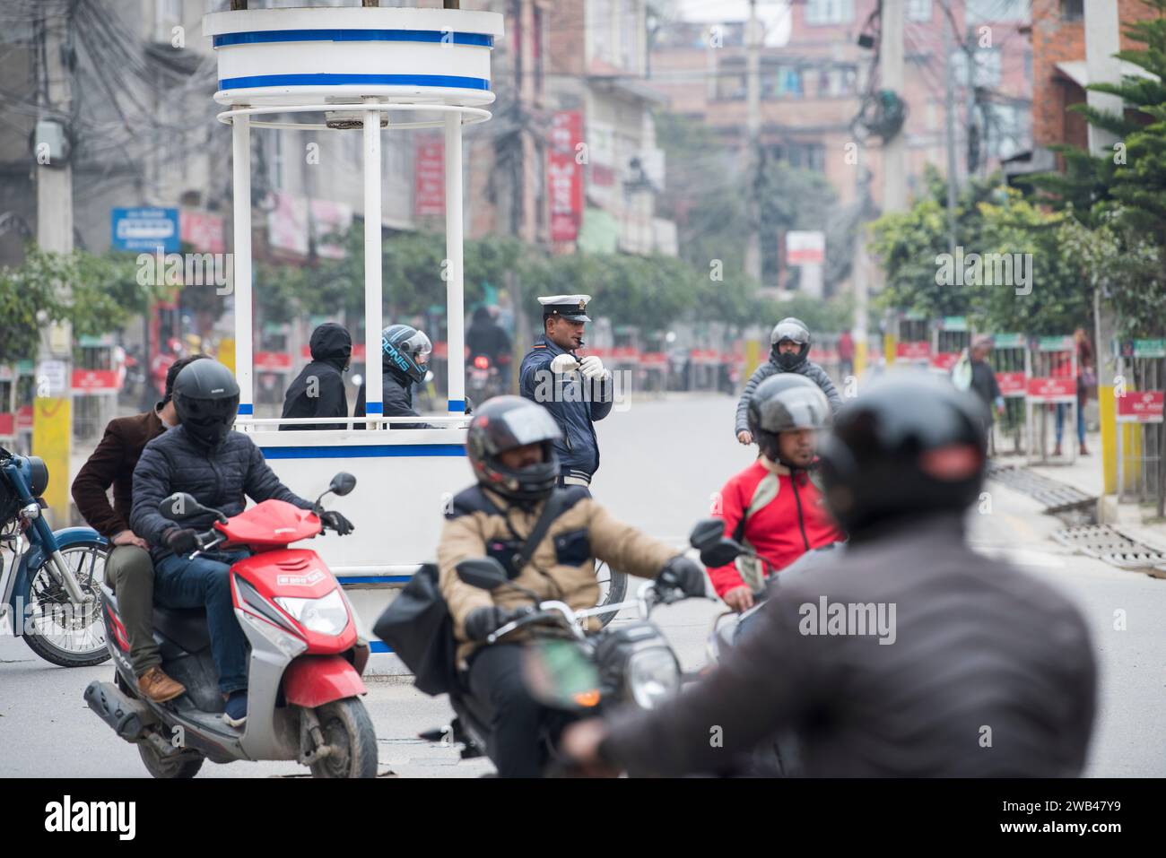 Kathmandu, Nepal- April 20,2019 Busy streets of Kathmandu crowded with ...