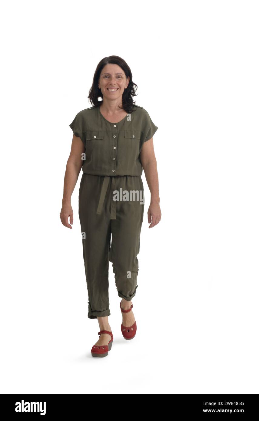 front view of a woman walking on white background Stock Photo - Alamy